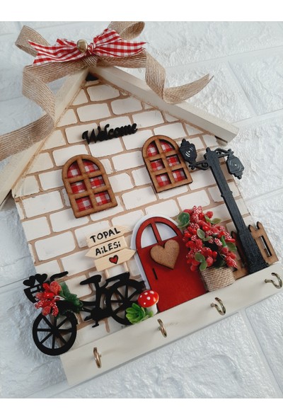 PSAcraft Kişiye Özel El Yapımı Taş Desenli Kurdeleli Ahşap 23 x 25 Mdf Anneler Günü Hediyesi Anahtarlık Askısı