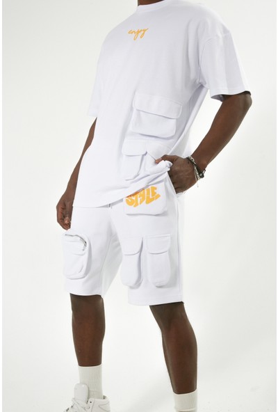 Eksi 1 Cep Detaylı Şort - Beyaz