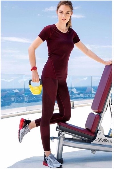 EGC 4Woman Çizgili Bilek Boy Fitness Spor Tayt EGC-S211