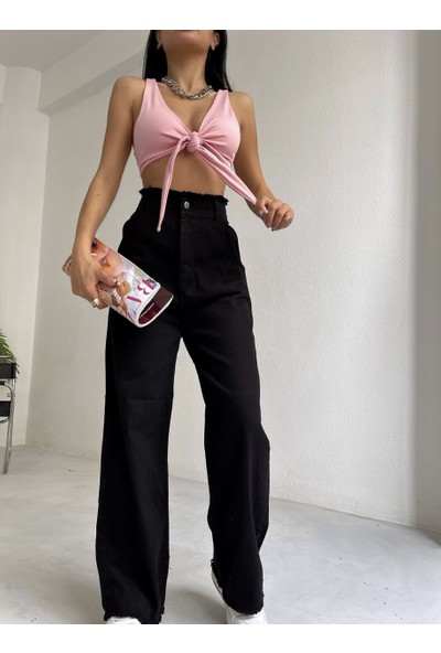 Pubblica Black Fashion Bel ve Paça Püsküllü Pantalon