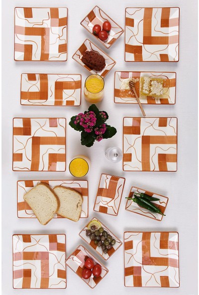 Şura Mutfak 15 Parça Kahvaltı Seti | 6 Kişilik Kahvaltı Seti | Kahverengi Şimşek Desenli Şura Mutfak 15 Parça Kahvaltı Seti | 6 Kişilik Kahvaltı Seti | Kahverengi Şimşek Desenli