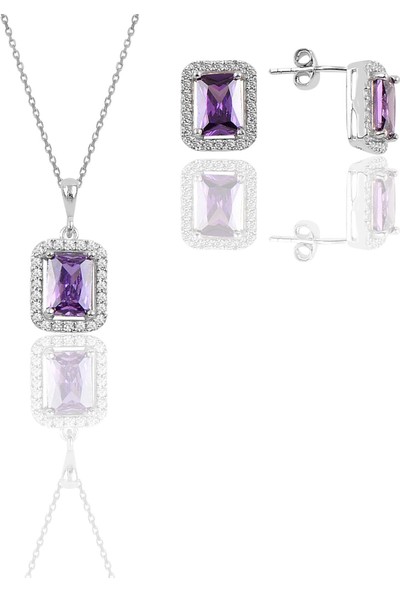 Söğütlü Silver Gümüş Rodyumlu Ametis Taşlı Baget Kesim Ikili Set Söğütlü Silver Gümüş Rodyumlu Ametis Taşlı Baget Kesim Ikili Set