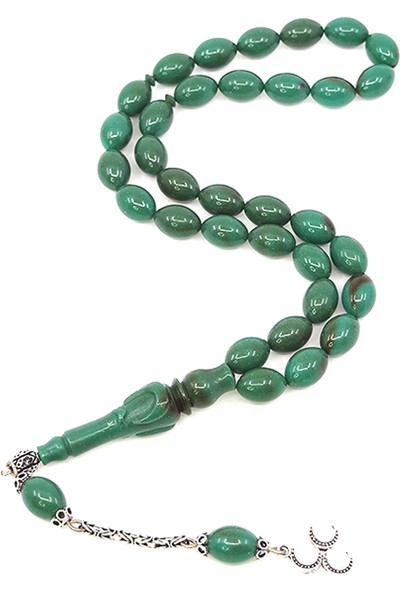 Vetesbih Gümüş Püsküllü Beyzi Kesim Sıkma Kehribar Tesbih