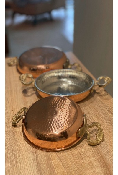 Velda Shop Birinci Kalite Kalın Ağır 3lü Bakır Tava Seti 16-18-20CM Yumurta, Kuymak, Omlet, Menemen Sahanı