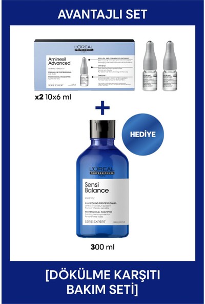 L'oreal Professionnel Aminexil Dökülme Önleyici Serum 20x6ml Sensi Balance Şampuan 300ml Hediyeli L'oreal Professionnel Aminexil Dökülme Önleyici Serum 20x6ml Sensi Balance Şampuan 300ml Hediyeli