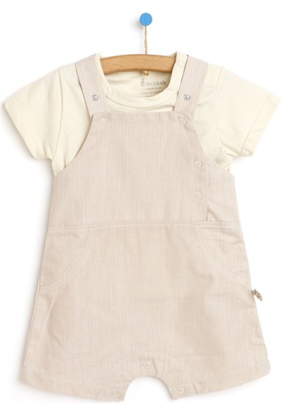 Bebbek Happy Boys Organik Keten Şort Salopet-Tshirt 2li Takım