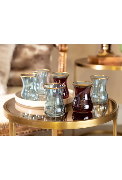 Caress Altın Yaldızlı Mavi 6'lı Çay Bardağı 150 ml