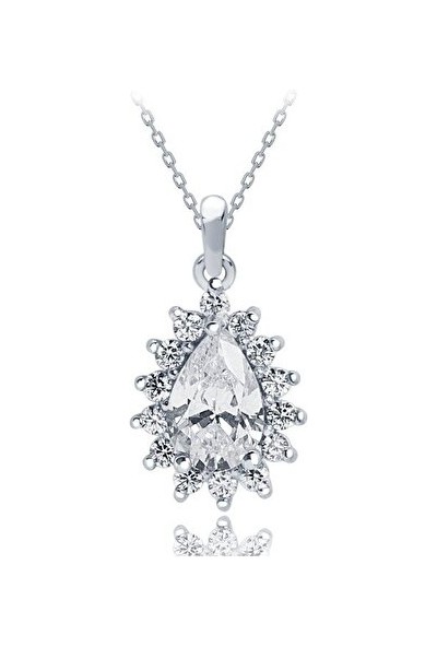 Diamond Line-Gülaylar Beyaz Altın 8 Ayar Damla Taş Kolye