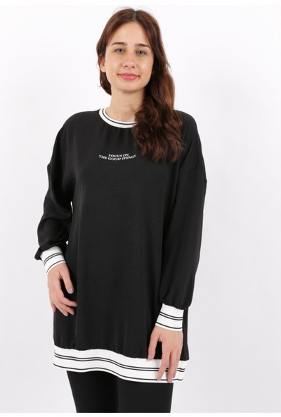 Ikoll 27131 Kadın Yazı Baskılı Rıbanalı S-Shırt