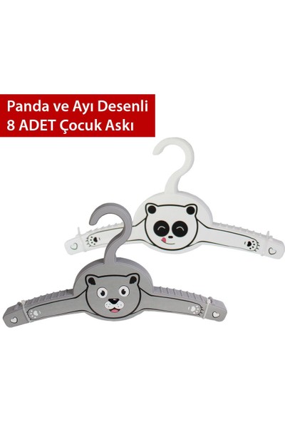 Gondol Bebek ve Çocuk Ayı ve Panda Desenli Askılık 8 Adet