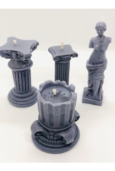 SG Home Decor Dekoratif Antik Gri Mum Seti 4 Lü