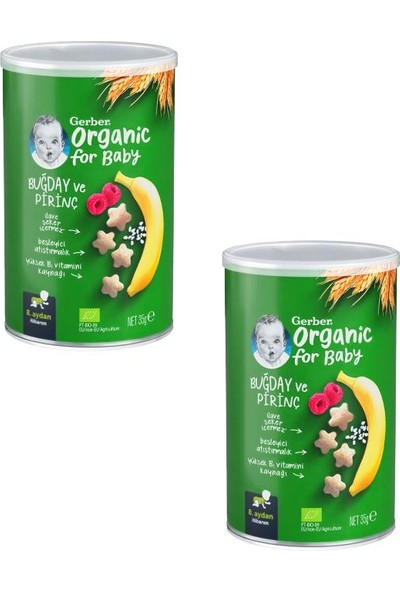Gerber Organik Pirinçli, Buğdaylı, Muzlu ve Ahududulu  Bebek Atıştırmalığı 35 gr x 2 Adet Gerber Organik Pirinçli, Buğdaylı, Muzlu ve Ahududulu  Bebek Atıştırmalığı 35 gr x 2 Adet