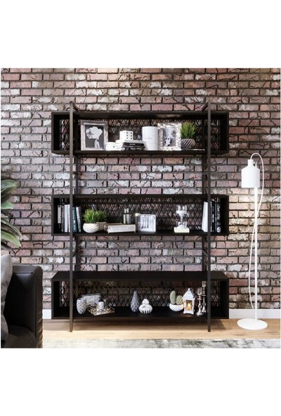 Parla Duvar Tipi Dekoratif Açık Raf 180*140*30 cm Siyah PS7920