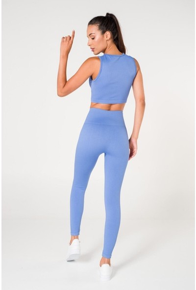 Long Leg Yüksek Bel, Fitilli, Toparlayıcı Interlok Beli Lastikli Örme Mavi Tayt Long Leg Yüksek Bel, Fitilli, Toparlayıcı Interlok Beli Lastikli Örme Mavi Tayt