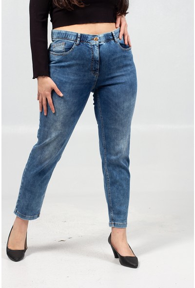 Truva Xxl Büyük Beden Kadın Giyim Yıkamalı Yüksek Bel Kot Pantolon Mavi PN234 Truva Xxl Büyük Beden Kadın Giyim Yıkamalı Yüksek Bel Kot Pantolon Mavi PN234