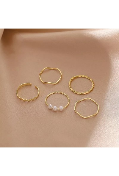 Cosita Gold 5'li Yüzük ve Eklem Yüzük Set
