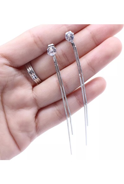 Cosita Minimal 3 Parça Gümüş Kaplama Püsküllü Küpe