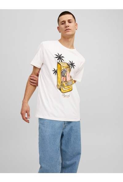 Jack Jones Erkek Iskelet Baskılı Bisiklet Yaka Tişört 12213533