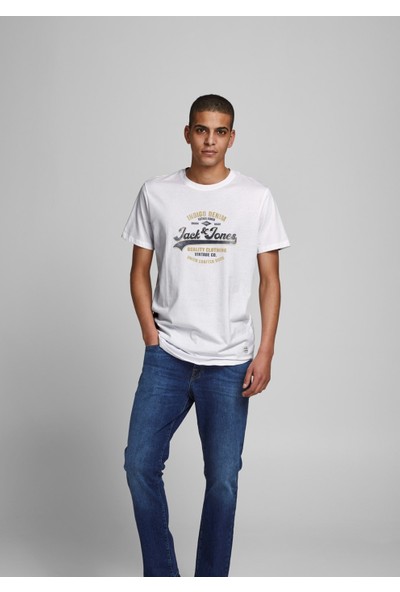 Jack Jones Erkek Bisiklet Yaka Baskılı Tişört 12214519