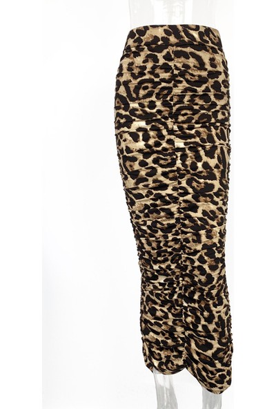 Shuipi Yüksek Bel Leopar Desenli Dar Pileli Etek - Kahverengi (Yurt Dışından) Shuipi Yüksek Bel Leopar Desenli Dar Pileli Etek - Kahverengi (Yurt Dışından)
