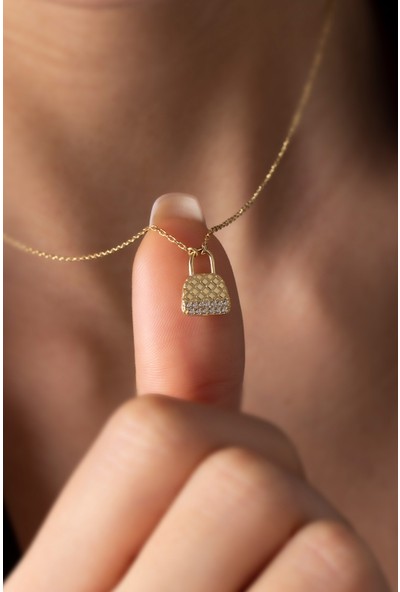 Lieza Jewelry 925 Ayar Gümüş Taşlı Minimal Çanta Kolye