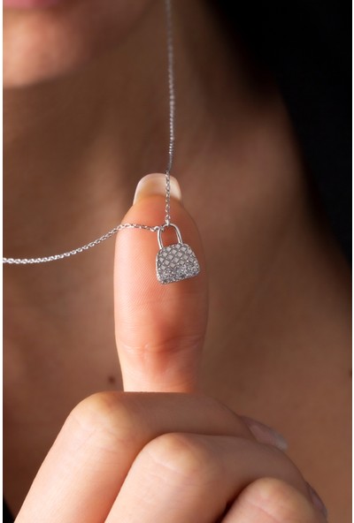 Lieza Jewelry 925 Ayar Gümüş Taşlı Minimal Çanta Kolye