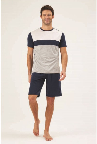 Eros 30182 Erkek Kısa Kollu Şortlu Pijama Takım-Gri Melanj