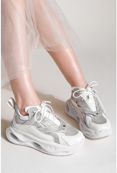 Kadın Sneaker Taşlı Kalın Taban Spor Ayakkabı Horve