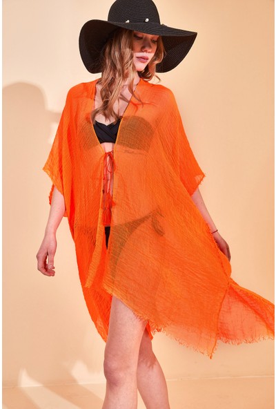 XUDE Turuncu Yanı Yırtmaçlı Bürümcük Kumaş Pareo 2YSK4-10102-11 XUDE Turuncu Yanı Yırtmaçlı Bürümcük Kumaş Pareo 2YSK4-10102-11