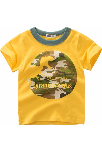 Shuipi Desen Baskılı Çabuk Kuruma Özellikli Kısa Kollu Çocuk Tişörtü - Sarı (Yurt Dışından)