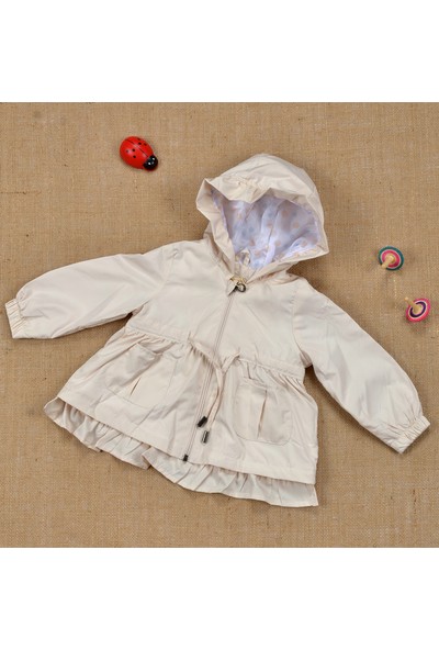 Gees Fırfır Eteklli, Belden Sıkıştırmalı Şık Trençkot / Baharlık Mont 1-5 Yaş