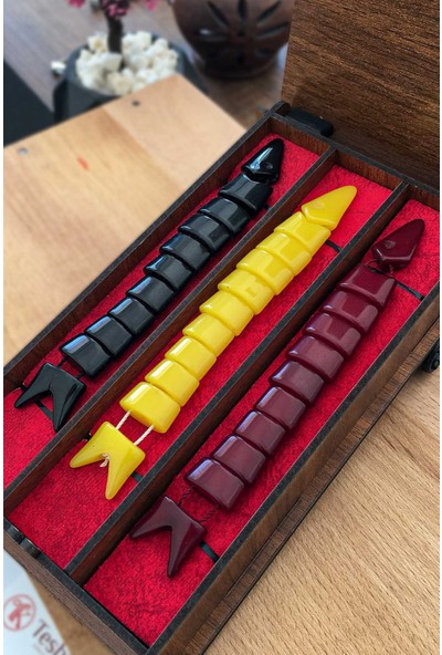 Tesbih Kenti 3'lü Ahşap Kutuda Balık Tesbih Seti