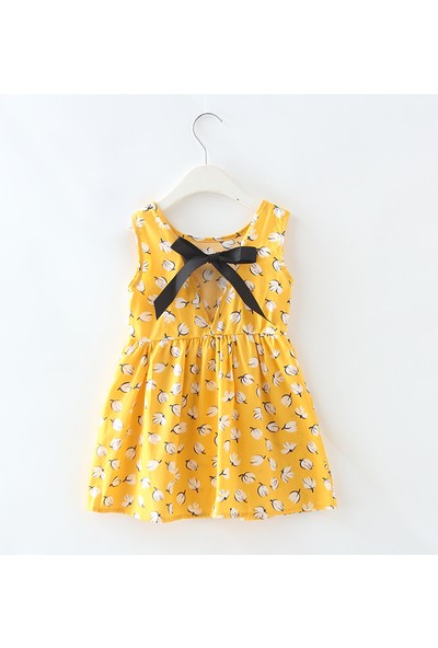 Shuipi Desen Baskılı Pamuklu Yazlık Kız Çocuk Elbisesi - Sarı (Yurt Dışından)