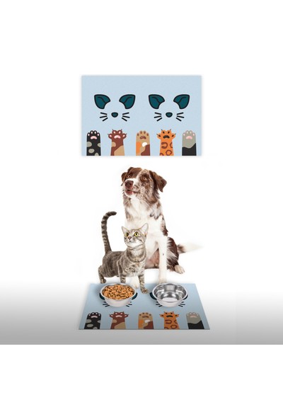 Water Food Kedi Köpek Mavi Patili Dijital Baskılı 35X50 Dekoratif Çok Amaçlı Mama Altlığı Mama Paspası Water Food Kedi Köpek Mavi Patili Dijital Baskılı 35X50 Dekoratif Çok Amaçlı Mama Altlığı Mama Paspası