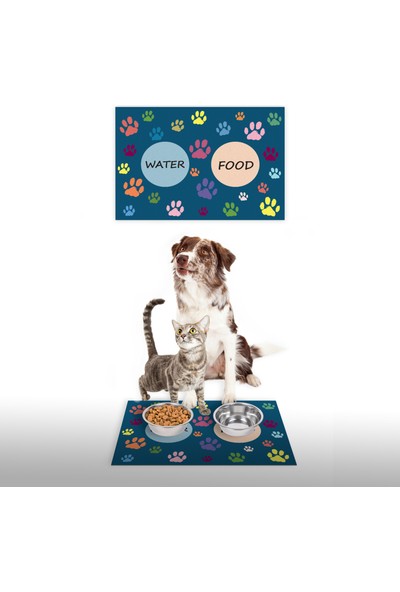 Water Food Kedi Köpek Mavi Pati Desenli Dijital Baskılı 35X50 Dekoratif Çok Amaçlı Mama Altlığı Mama Paspası Water Food Kedi Köpek Mavi Pati Desenli Dijital Baskılı 35X50 Dekoratif Çok Amaçlı Mama Altlığı Mama Paspası