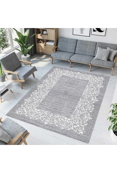 Tekstil Sepeti Kadife Kumaş Lastikli Halı Örtüsü Gümüş Çerçeve