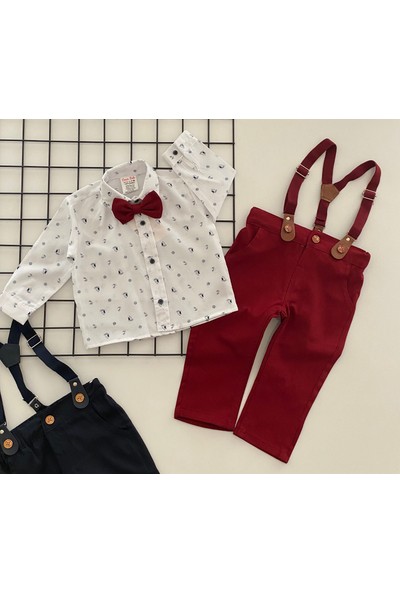 Derin Bebe Papyonlu Pantolon Askılı Gömlekli Takım Bordo Derin Bebe Papyonlu Pantolon Askılı Gömlekli Takım Bordo