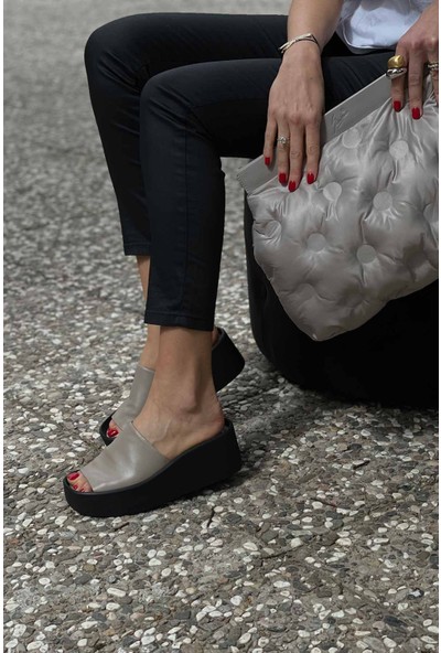 Sıamo Dolgu Taban Vizon Deri Kadın Terlik