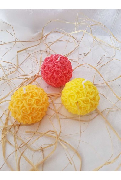 YUNA %100 Soya Mumu Renkli Çilek-Portakal-Limon Kokulu Gül Mum 3'lü Set