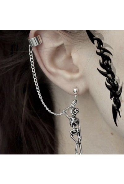 Ne&Ra Gothic Punk Skeleton Uzun Zincirli Skull Küpe Ne&Ra Gothic Punk Skeleton Uzun Zincirli Skull Küpe