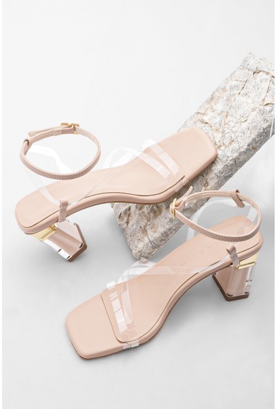Marjin Kadın Şeffaf Bantlı Şeffaf Ökçe Topuklu Ayakkabı Ganli