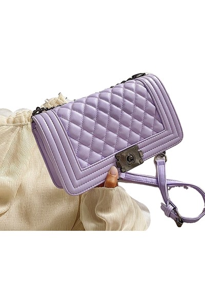 Bao Lüks Marka Tasarımcısı Bayan Zincir Omuz Çantası Eşkenar Dörtgen Pu Deri Crossbody Çanta (Yurt Dışından)