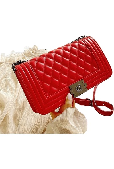Bao Lüks Marka Tasarımcısı Bayan Zincir Omuz Çantası Eşkenar Dörtgen Pu Deri Crossbody Çanta (Yurt Dışından)