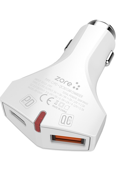 ZORE ZR-C60P Type-C 2 In 1 Araç Şarj Seti