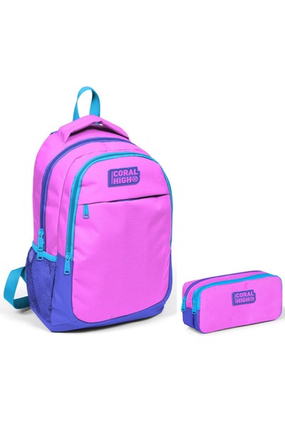 Coral High Pembe Kız Çocuk Ilkokul Çantası ve Kalemlik Seti
