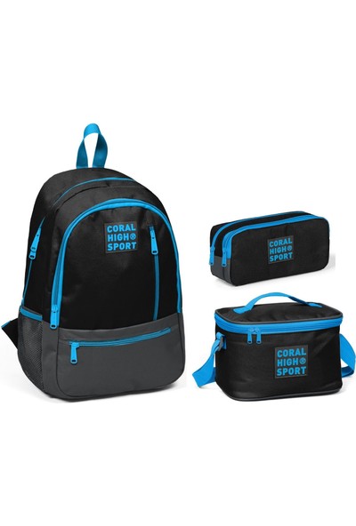 Coral High Sport Siyah-Mavi Ilkokul,ortaokul ve Günlük Sırt Çantası Seti