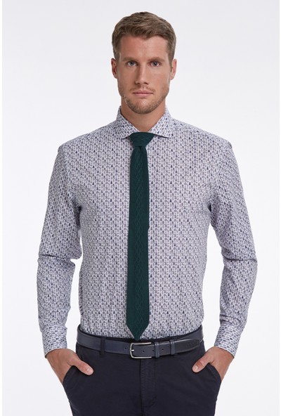 Italyan Yaka Desenli Mavi Business Gömlek Italyan Yaka Desenli Mavi Business Gömlek