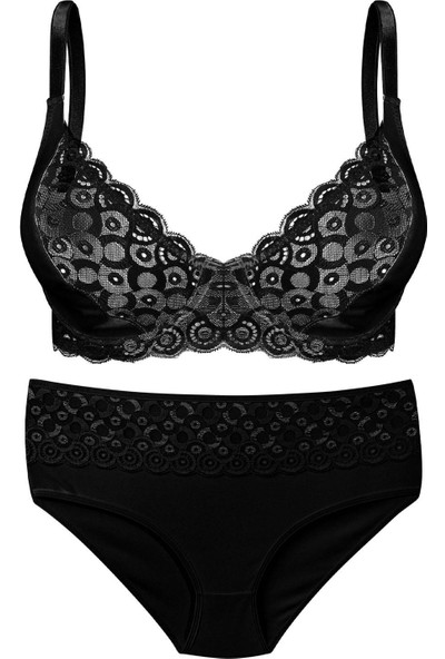 Dominant Kadın Siyah Büyük Beden Balenli Sütyen Takım 5750-3