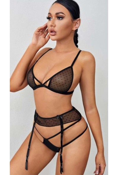 Real Passione Siyah Transparan Lüx Çoraplı Jartiyer Sütyen Takımı 7062 Real Passione Siyah Transparan Lüx Çoraplı Jartiyer Sütyen Takımı 7062