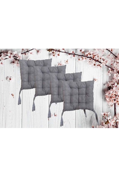 Silikon Elyaf Dolgulu Gri Sandalye Minderi 4'lü